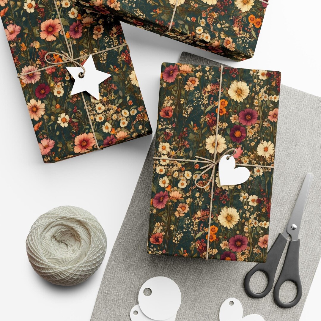Floral Gift Wrap, Floral Design, Gift Wrap Papers, Dark Neutral Colors ...