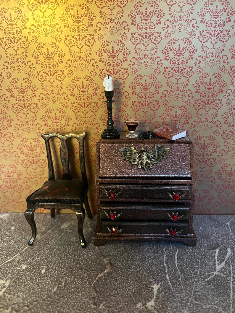 Miniature Dracula Vampire Gothic Goth Desk and a Chair for 1:12 ...