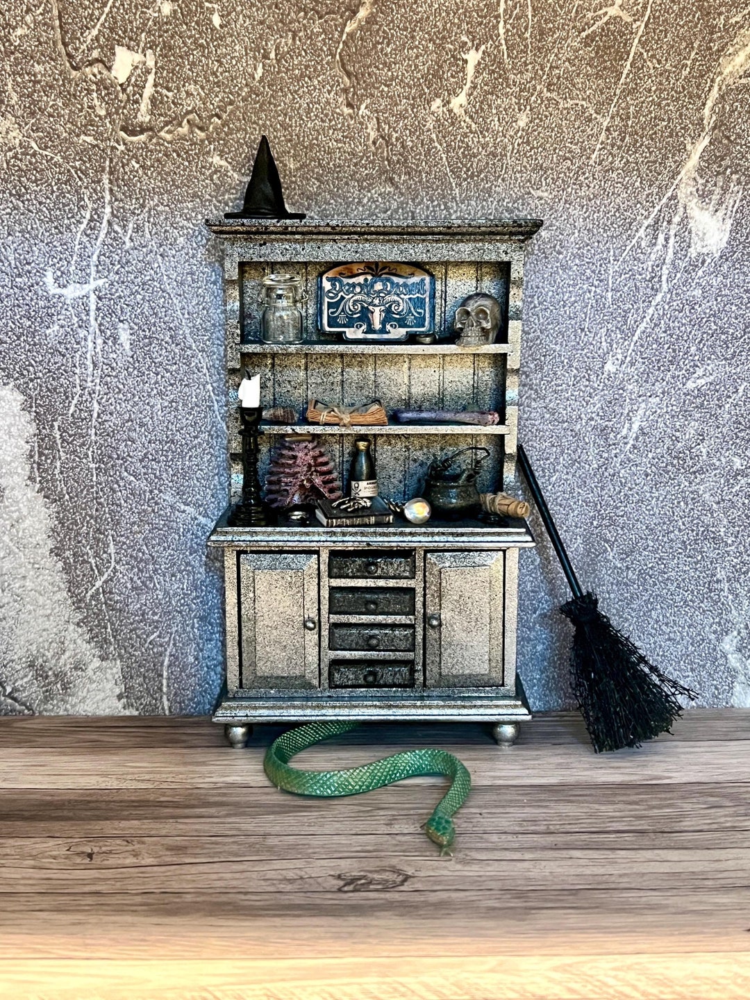 Miniature Wizzard/witch Magic Cabinet Hutch Apothecary Black Silver for ...