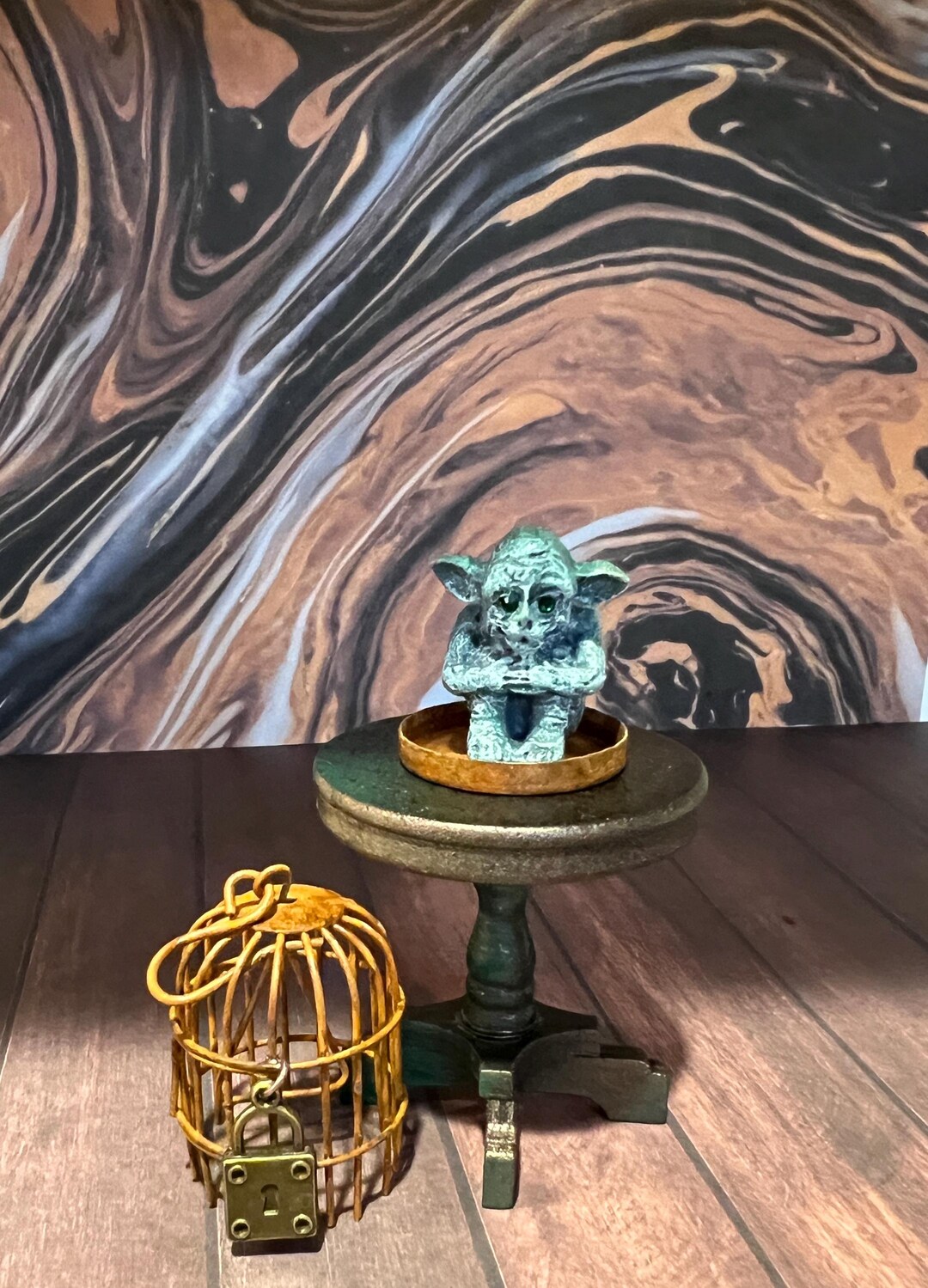Miniature Goblin in a Rusty Cage on the Table With Emerald Eyes 1:12 ...