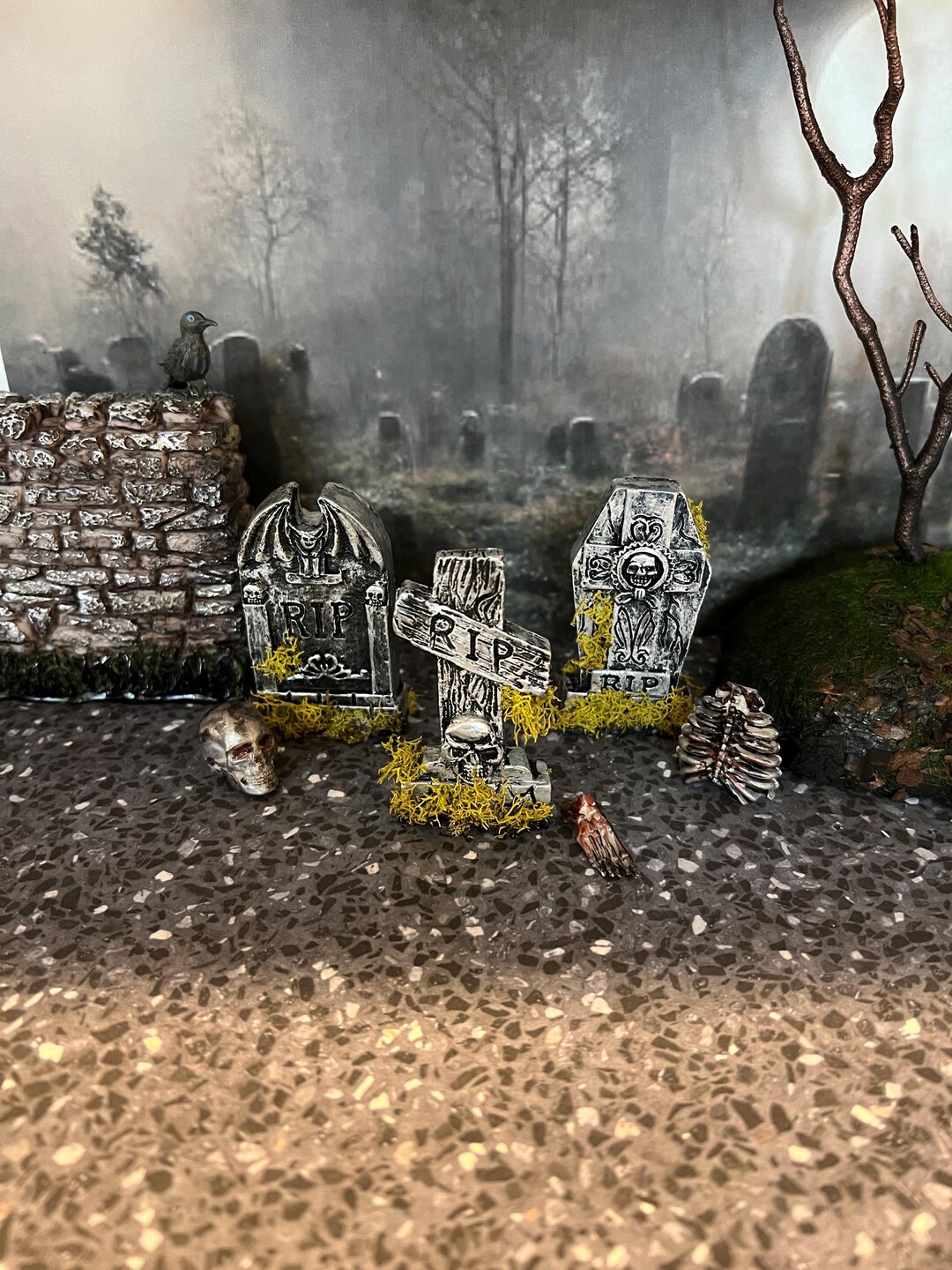 Three Miniature Gravestones With Real Miss, Silver Distressed ...