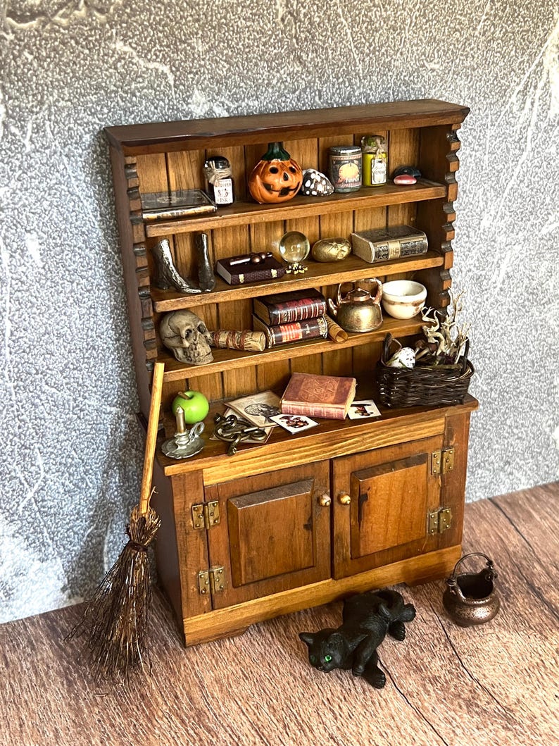 Miniature Dollhouse Witch/wizzard Magic Halloween Hutch/cabinet With ...