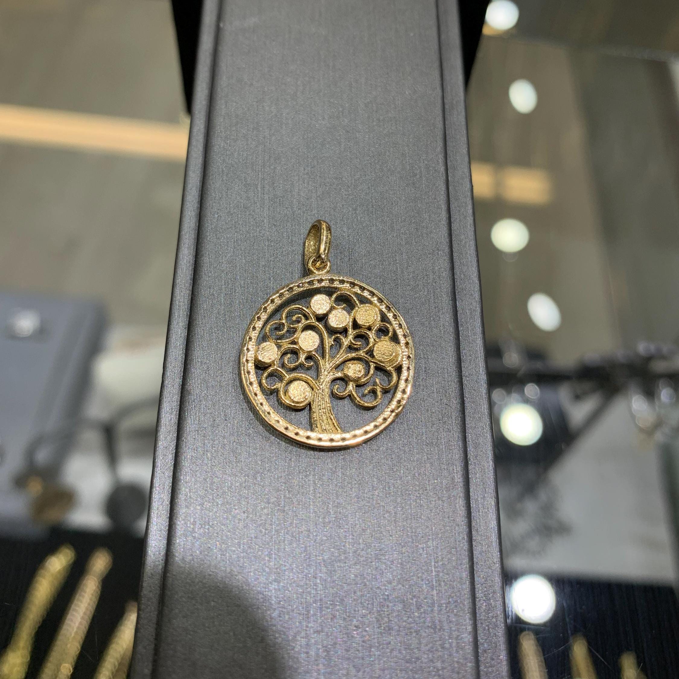 14K Tree of Life Evil Eye Round Pendant - Etsy