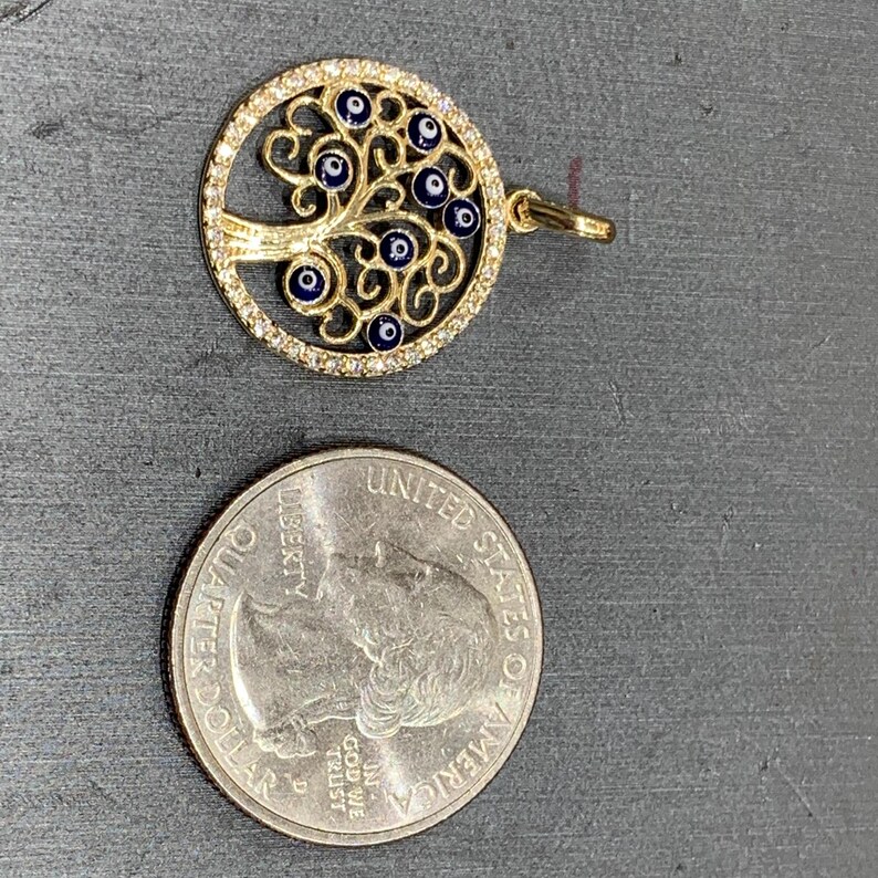 14K Tree of Life Evil Eye Round Pendant - Etsy