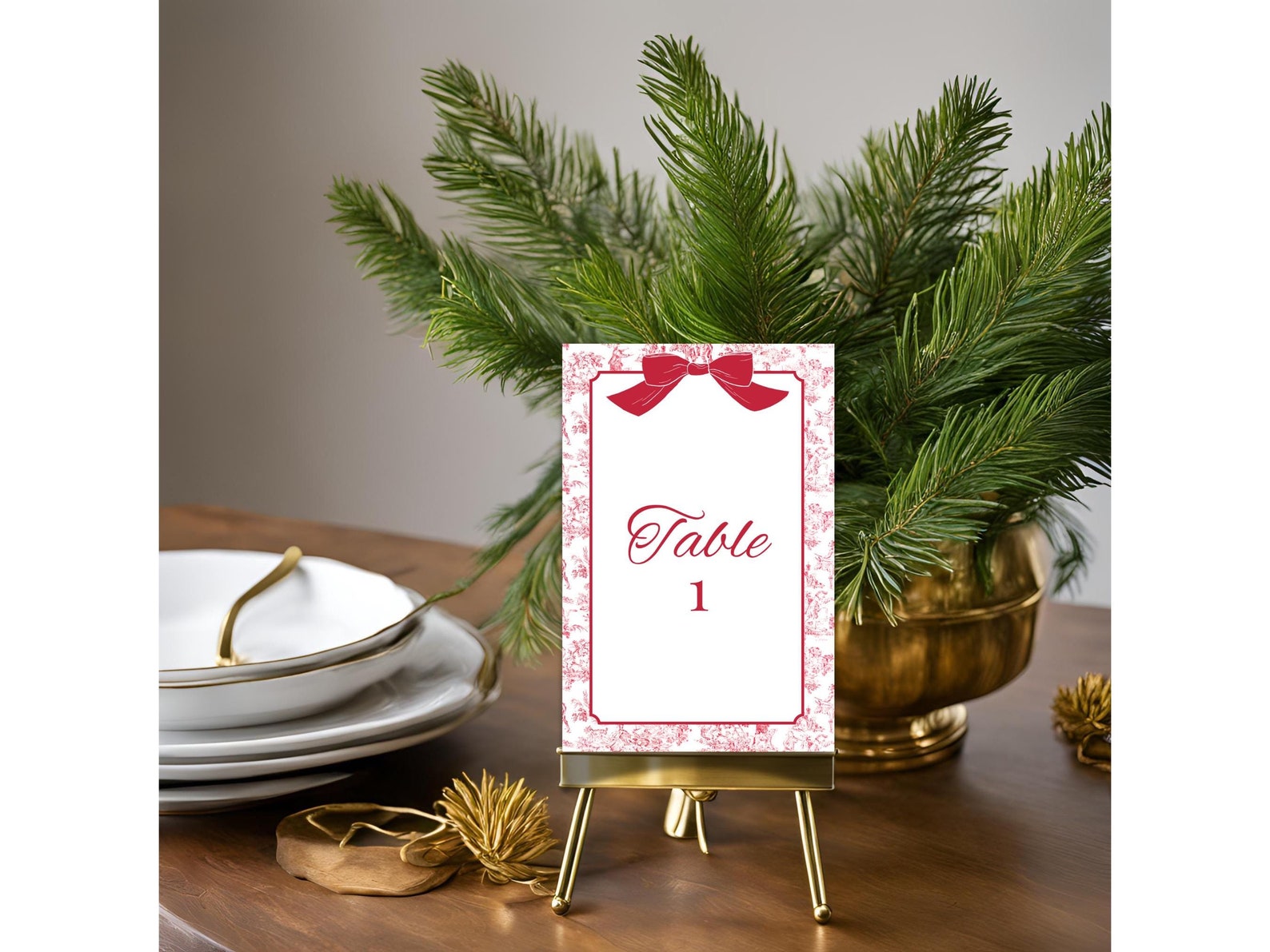 Editable Red Toile Table Number Template for Weddings, Showers ...