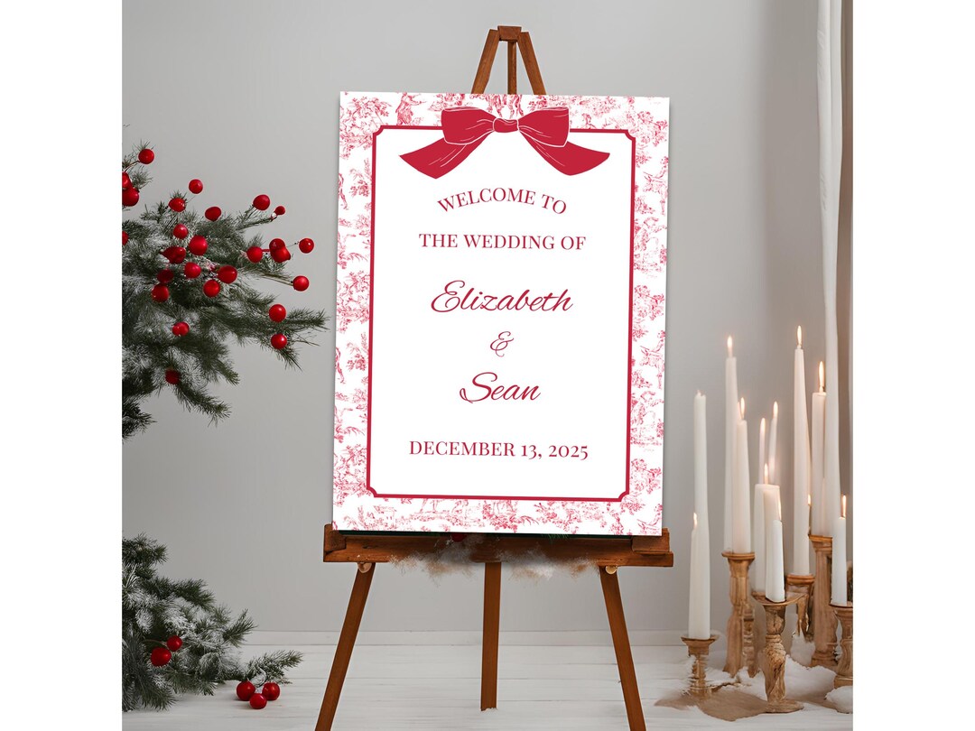 Editable Red Toile Wedding Welcome Sign Template - Etsy