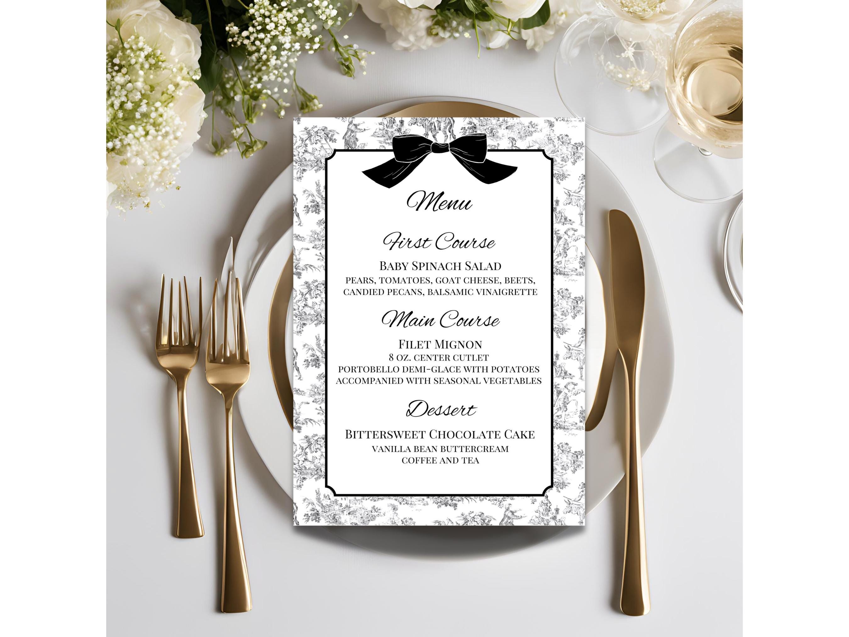 Editable Black Toile Dinner Menu Template for Weddings, Showers ...