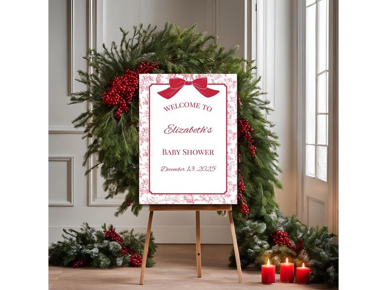 Editable Red Toile Baby Shower Welcome Sign Template - Etsy
