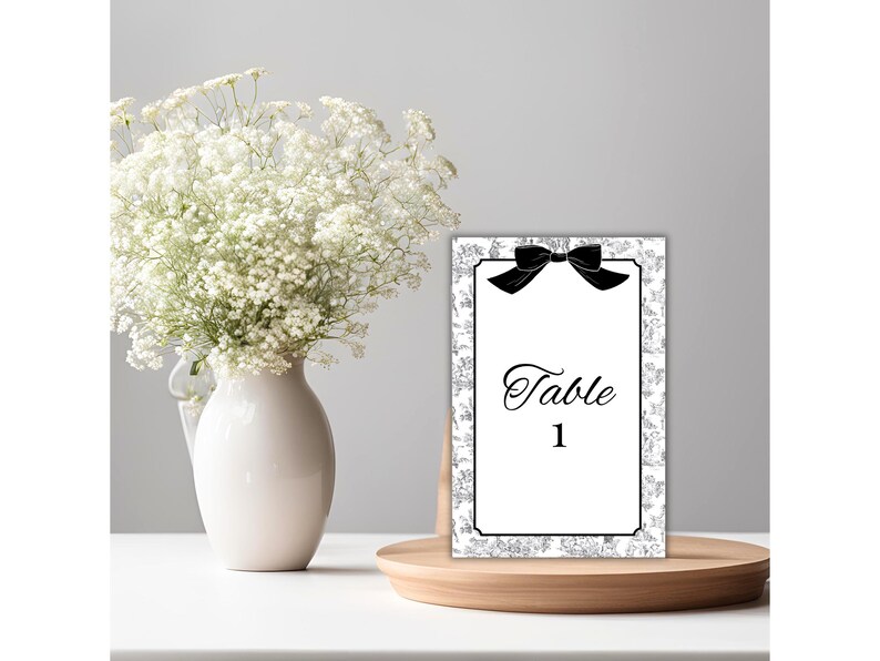 Editable Black Toile Table Number Template for Weddings, Showers ...