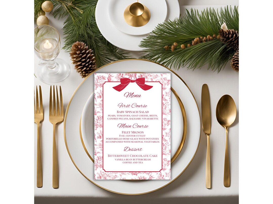 Editable Red Toile Dinner Menu Template for Weddings, Showers ...