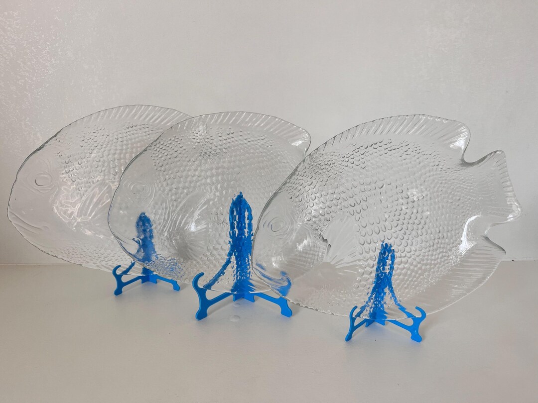 Vintage French Glass Fish Plates – Set of 5 – Lever & Codec – Coastal ...