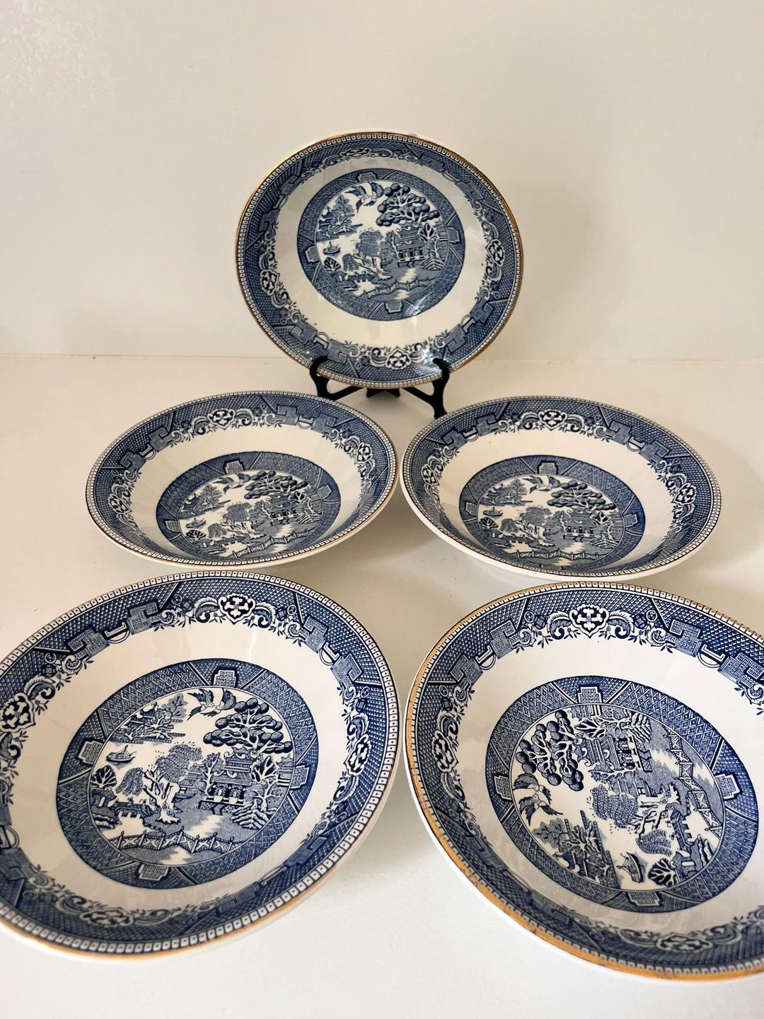 5 Vintage Arklow Studio Kraft Soup Bowls in Classic Blue Willow Pattern ...