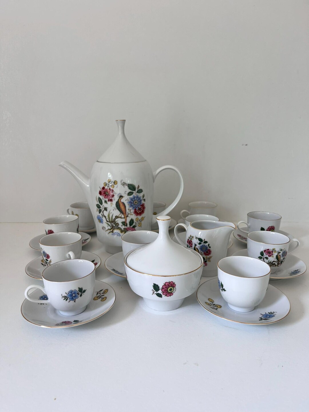 Vintage Winterling Bavaria Tea Set: Bird & Floral Porcelain, Gold Trim ...