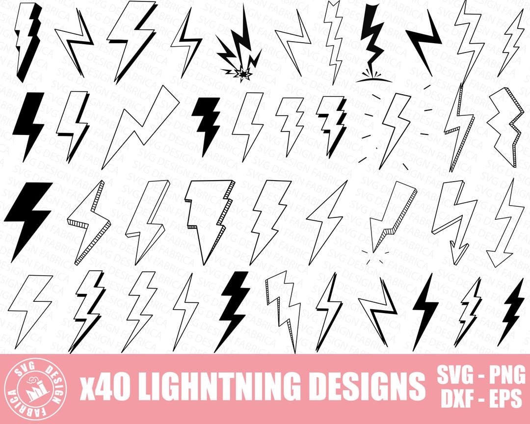 Lightning Svg Bundle / Bolt Clipart Energy Printable Strike Png / Light ...