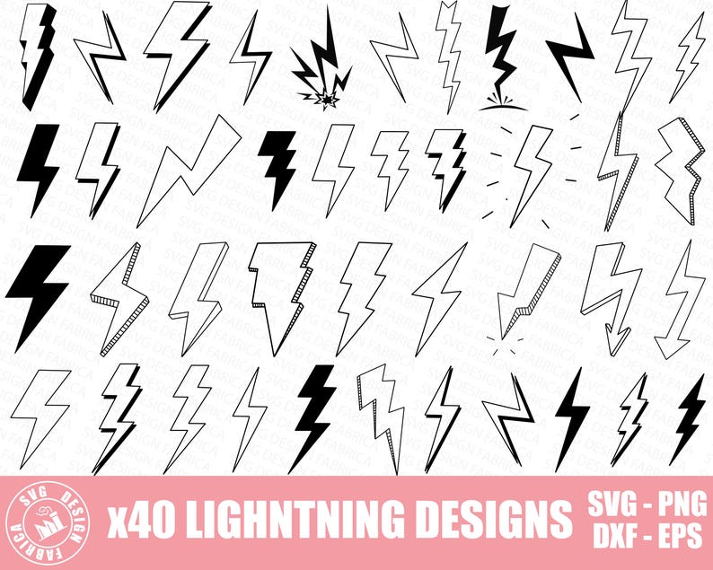 Lightning Svg Bundle / Bolt Clipart Energy Printable Strike Png / Light ...