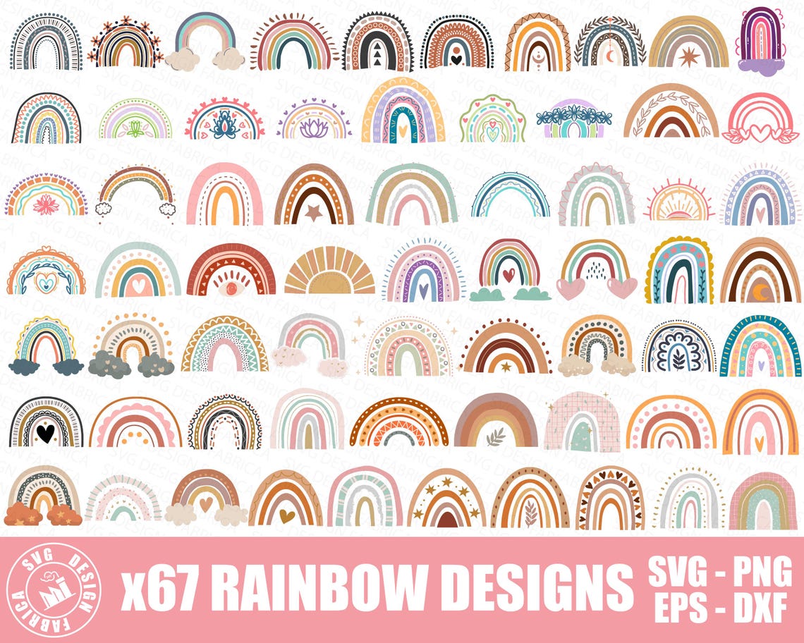 Boho Rainbow Svg Bundle / Cute Rainbow Svg / Boho Rainbow Clipart ...