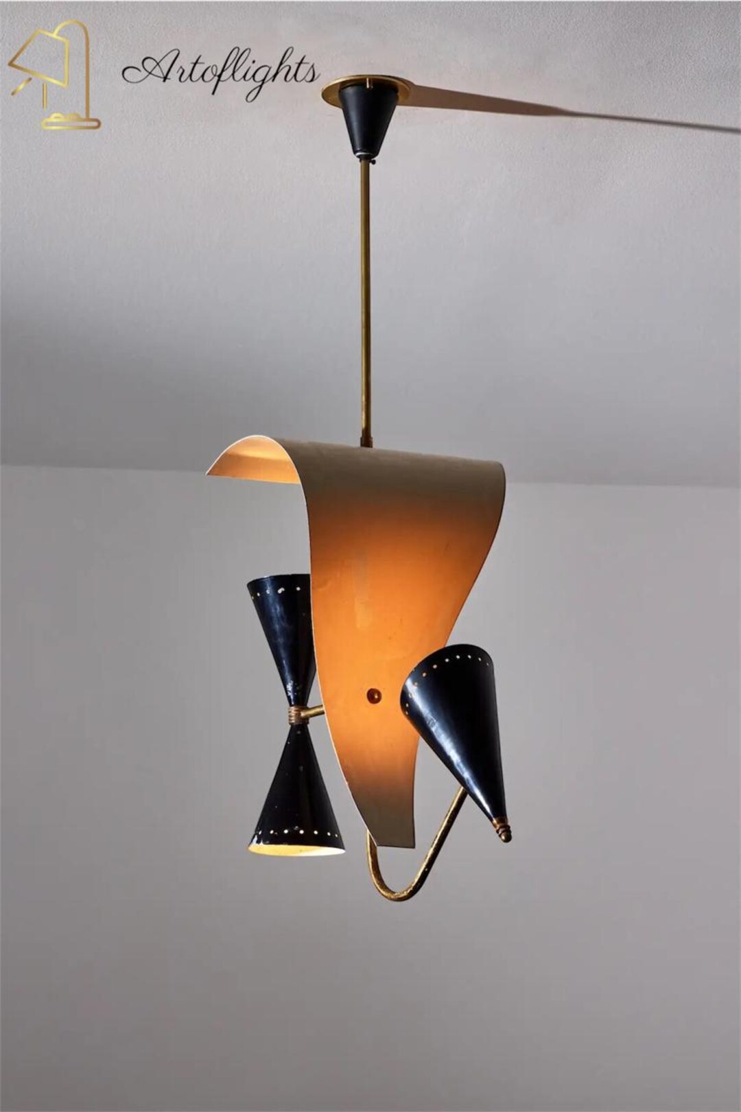 Brass Diabolo Sputnik Chandelier, Mint Green and White Classic Design ...