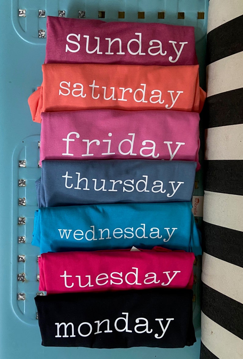 Day of the Week T-shirts (set of 7) TYPEWRITER - Free Shipping - Etsy