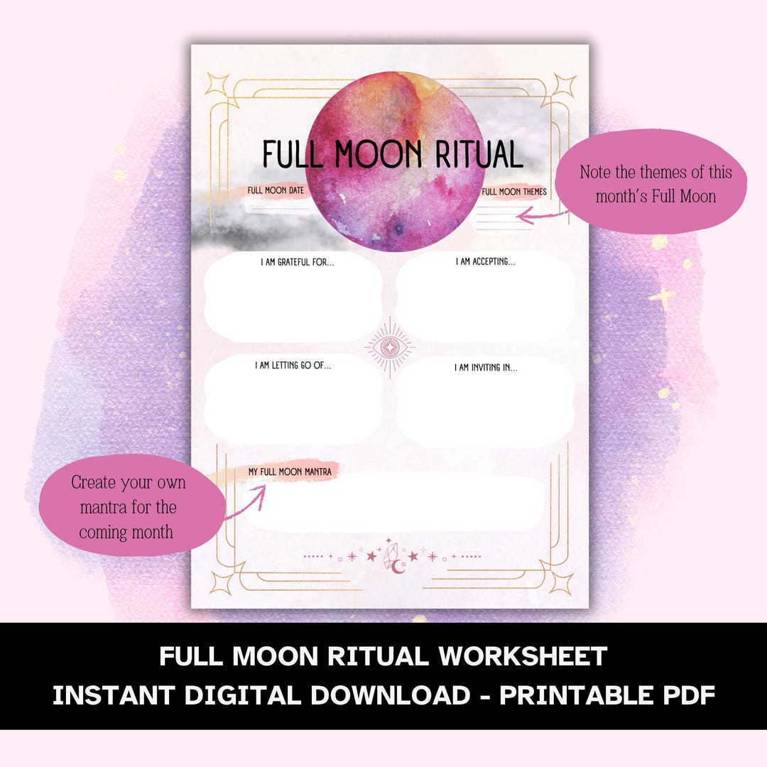 Full Moon Ritual Worksheet, Full Moon Journal Prompts, Printable Full ...