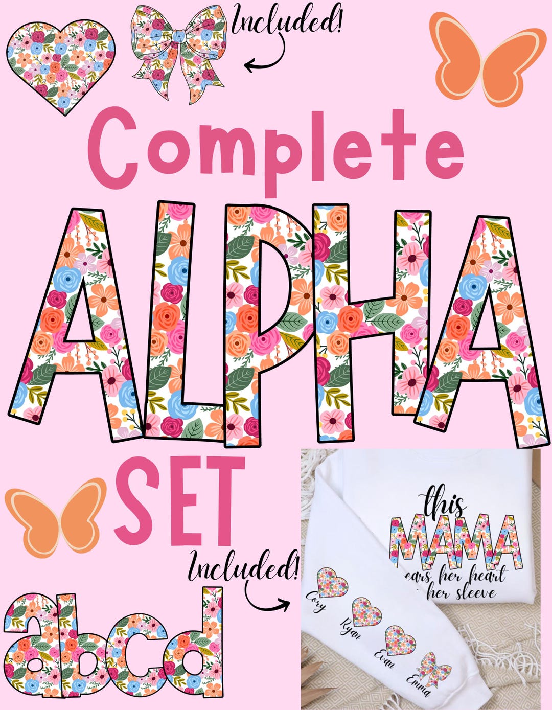 Floral Doodle Letters, Floral Alpha Set, Digital Download, A-Z Doodle ...