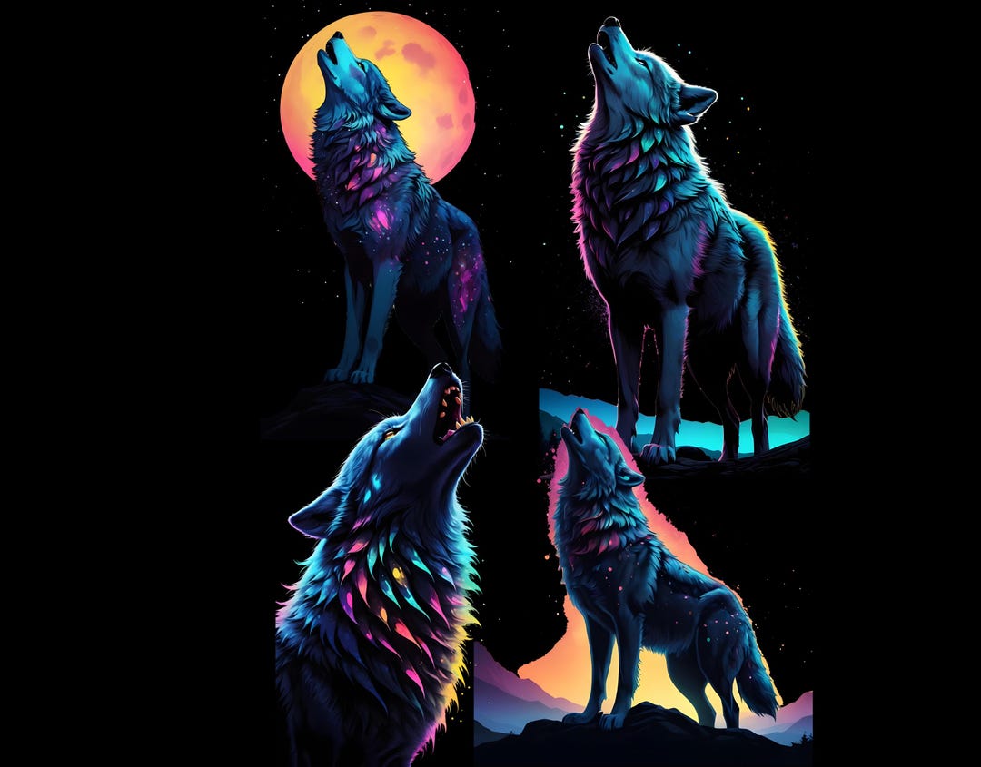 Neon Animal Designs! Cool Neon Wolf Design - PNG, SVG Bundle! - Etsy