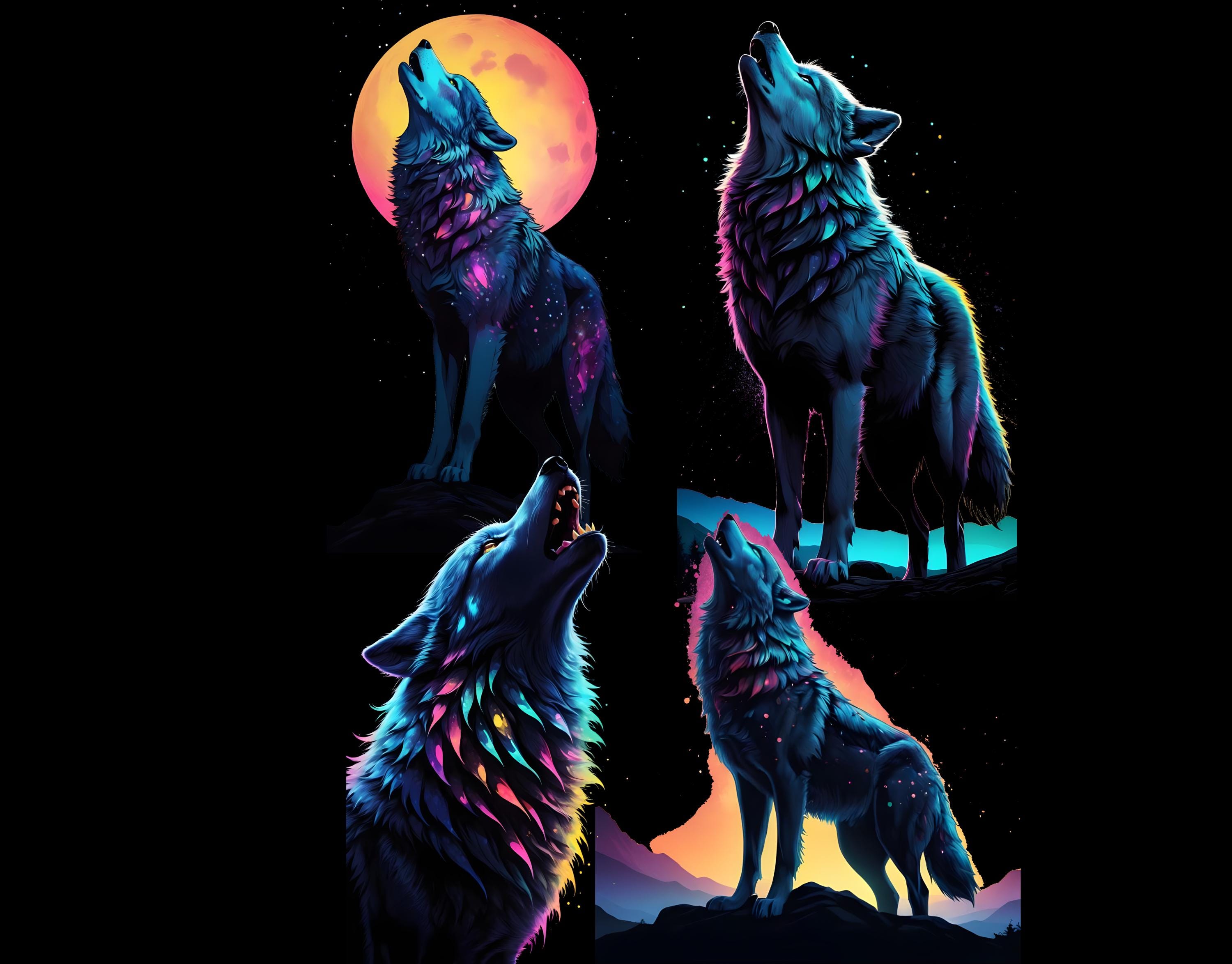 Neon Animal Designs! Cool Neon Wolf Design - PNG, SVG Bundle! - Etsy