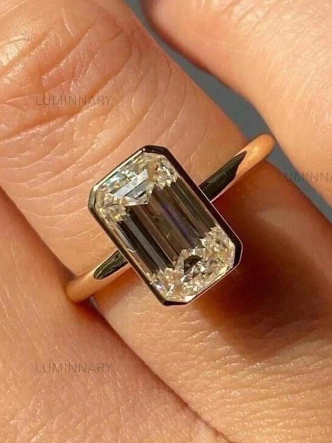 4 CT Emerald Bezel Set Cut Moissanite Engagement Ring, Emerald Cut Ring, Moissanite Engagement ...