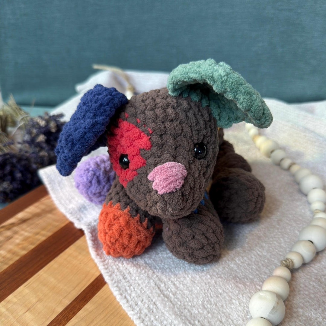 Puppy Dog Crochet Plushie With Rainbow Patches | Plush Stuffed Animal, Chocolate Lab Stuffy, Pet ...