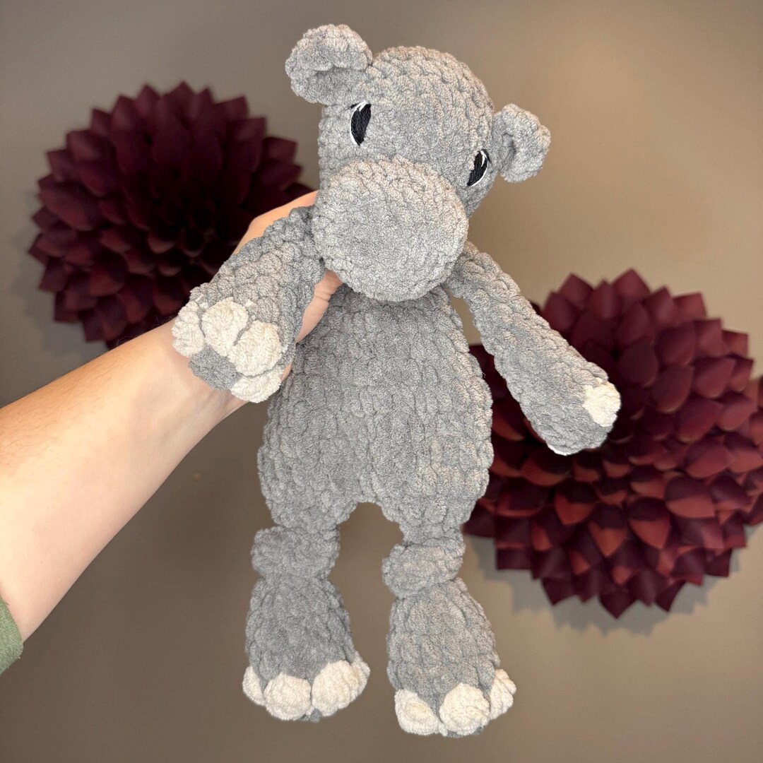 READY TO SHIP Hippo Crochet Lovey | Plush Hippopotamus Snuggler, Zoo ...
