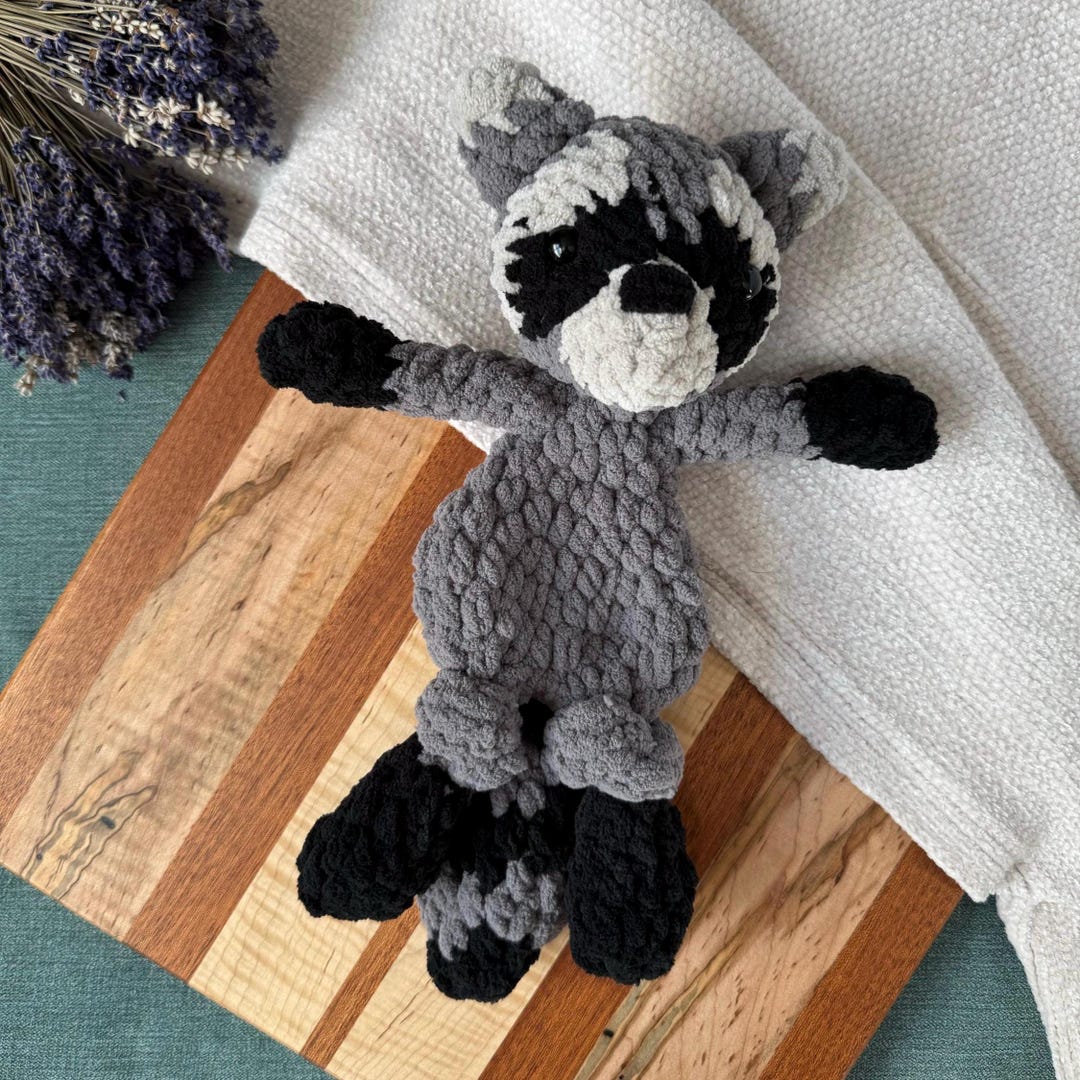 Raccoon Crochet Mini Lovey | Plush Snuggler for Baby, Stuffy, Woodland ...