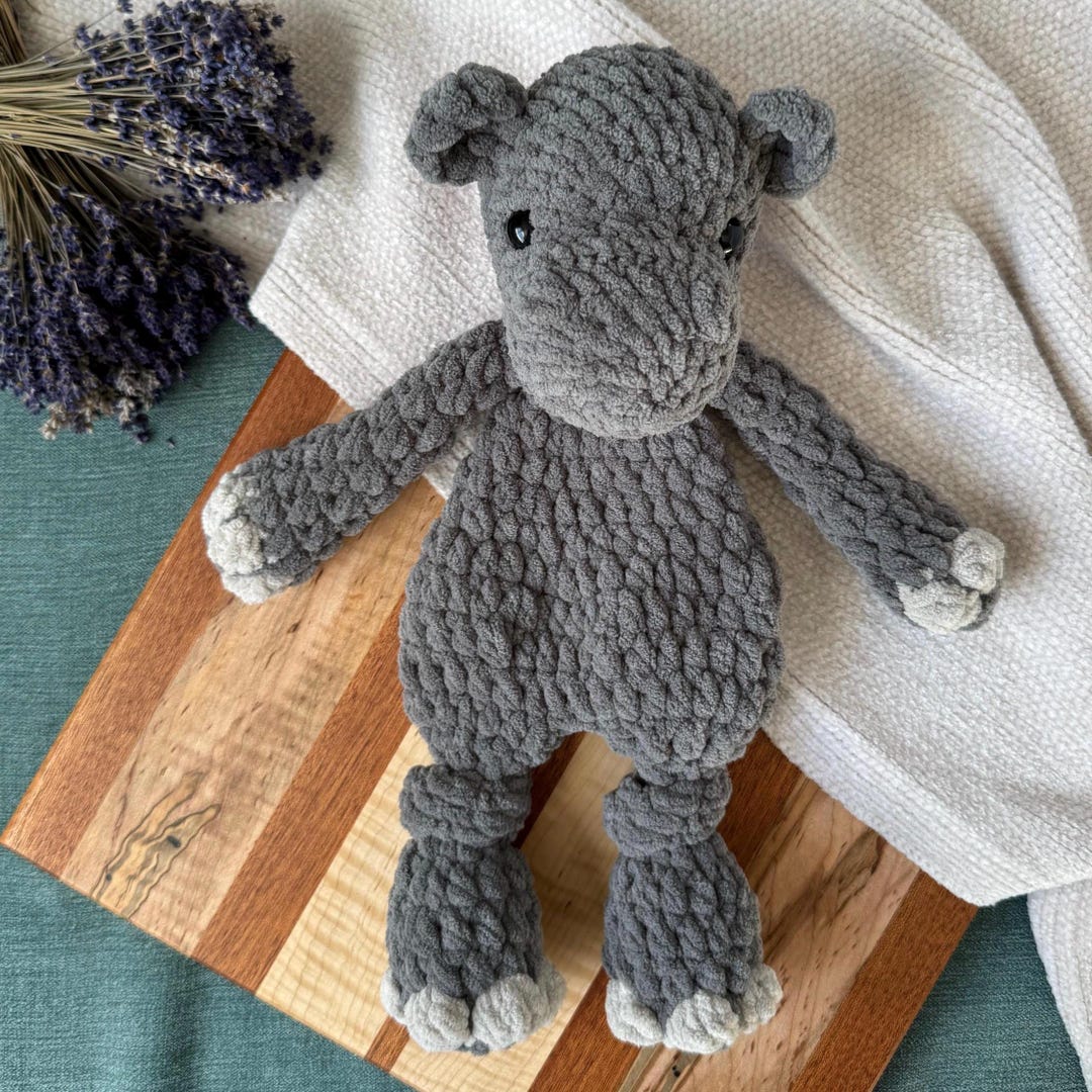 Hippo Crochet Lovey | Plush Hippopotamus Snuggler for Baby, Zoo Animal ...
