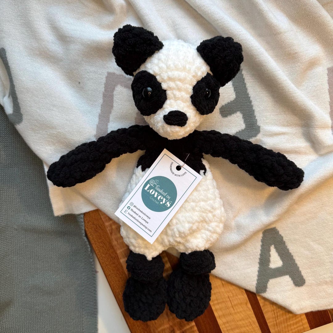 READY TO SHIP Panda Bear Crochet Lovey | Plush Snuggler for Baby, Zoo ...