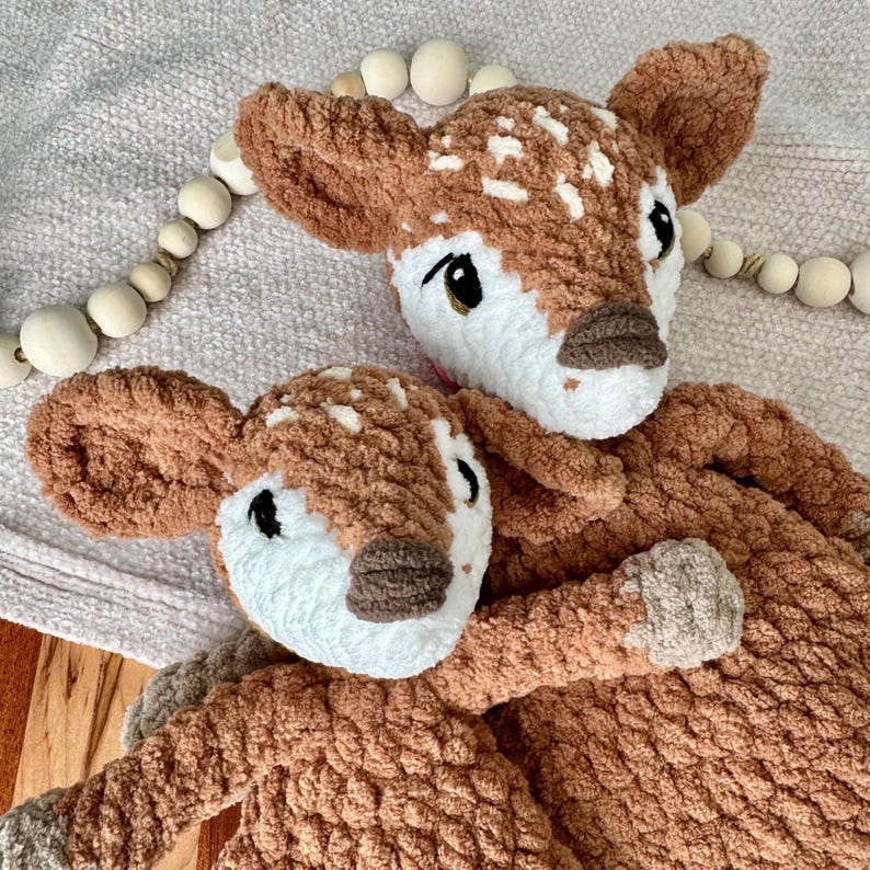 Crochet Fawn Lovey: Plush Deer Snuggler, Woodland Nursery Decor, Baby ...