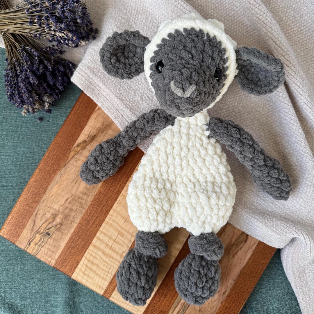 Lamb Crochet Lovey Plush Snuggler for Baby, Sheep Stuffy, Farm Animal ...