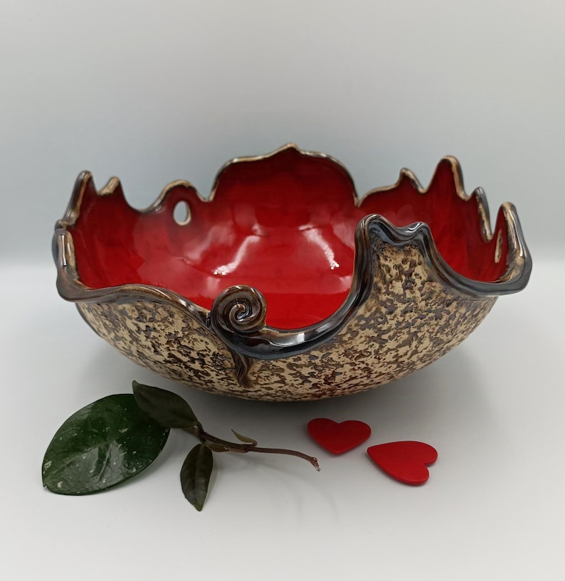 Handmade Red Glazed Ceramic Fruit Bowl: Modern Art Home Decor,christmas ...