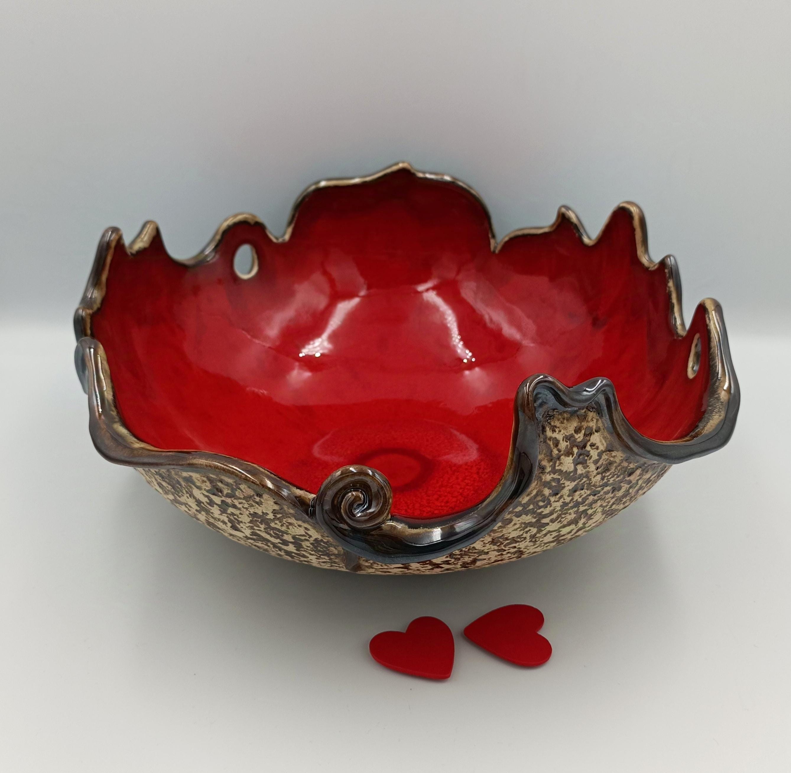 Handmade Red Glazed Ceramic Fruit Bowl: Modern Art Home Decor,christmas ...
