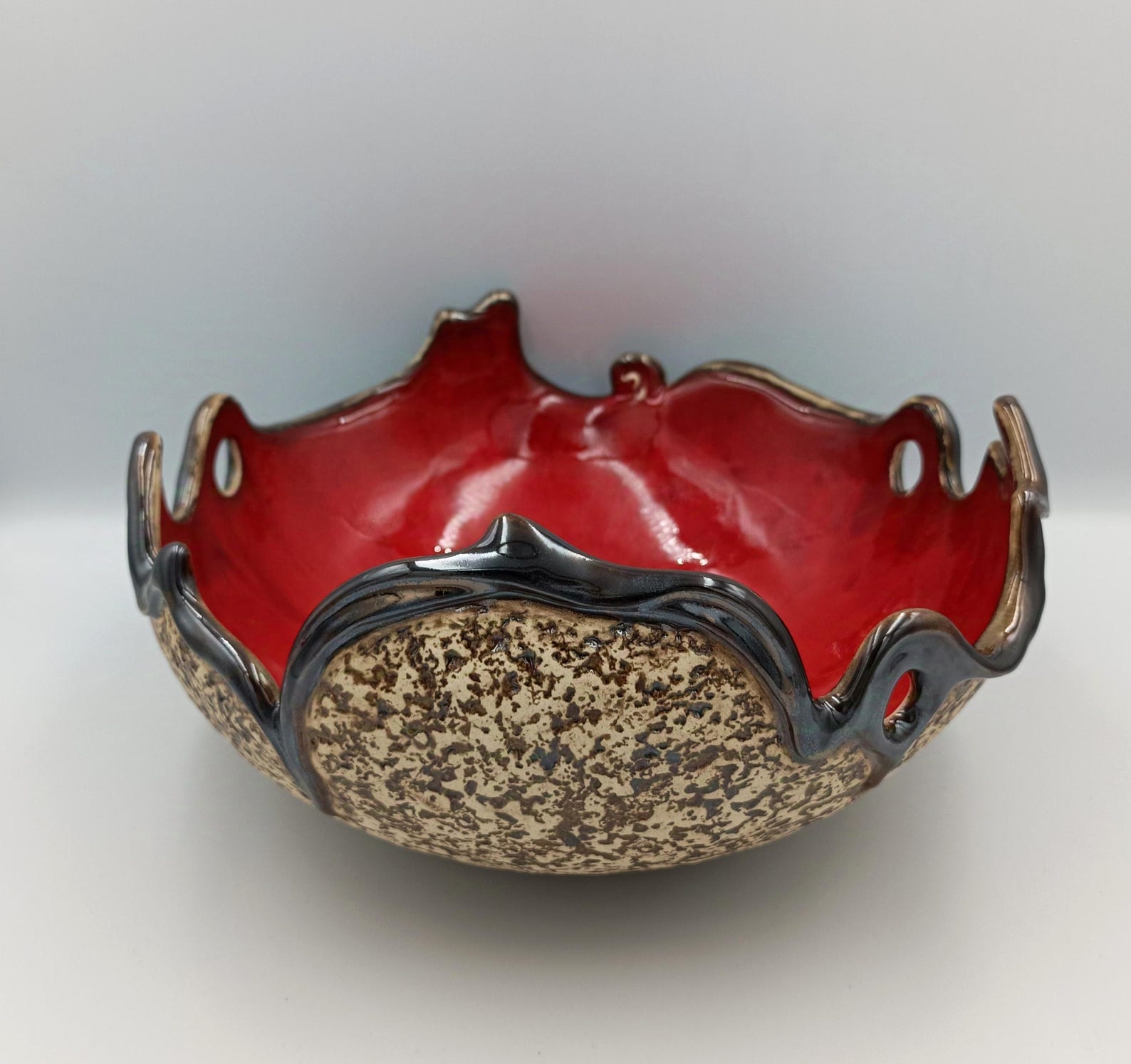 Handmade Red Glazed Ceramic Fruit Bowl: Modern Art Home Decor,christmas ...