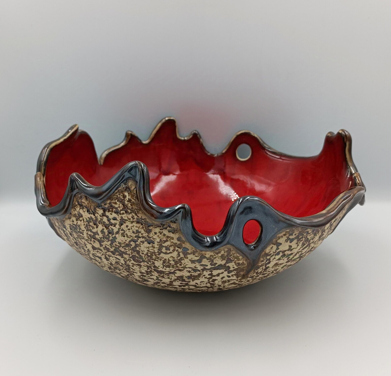 Handmade Red Glazed Ceramic Fruit Bowl: Modern Art Home Decor,christmas ...