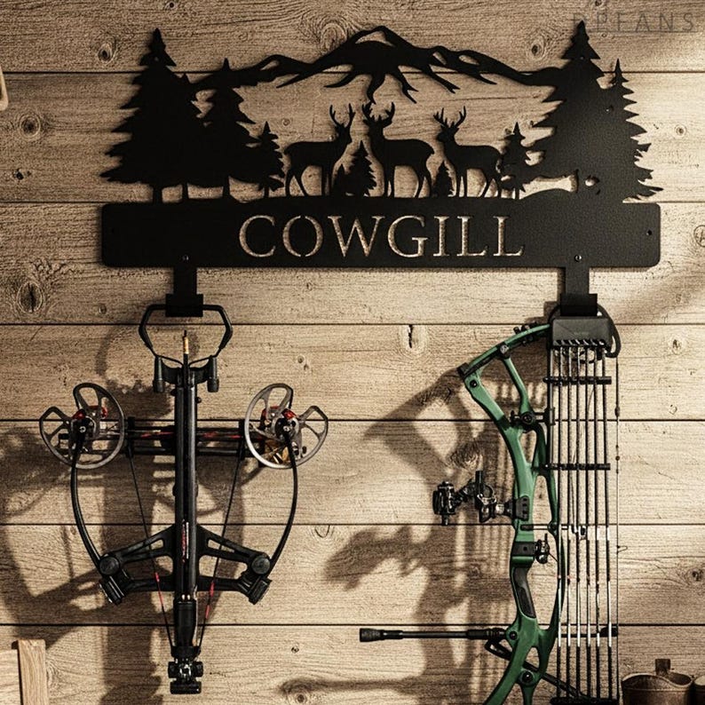Personalized Hunting Bow Holder,rustic Bow Hanger Plaque,deer Theme ...