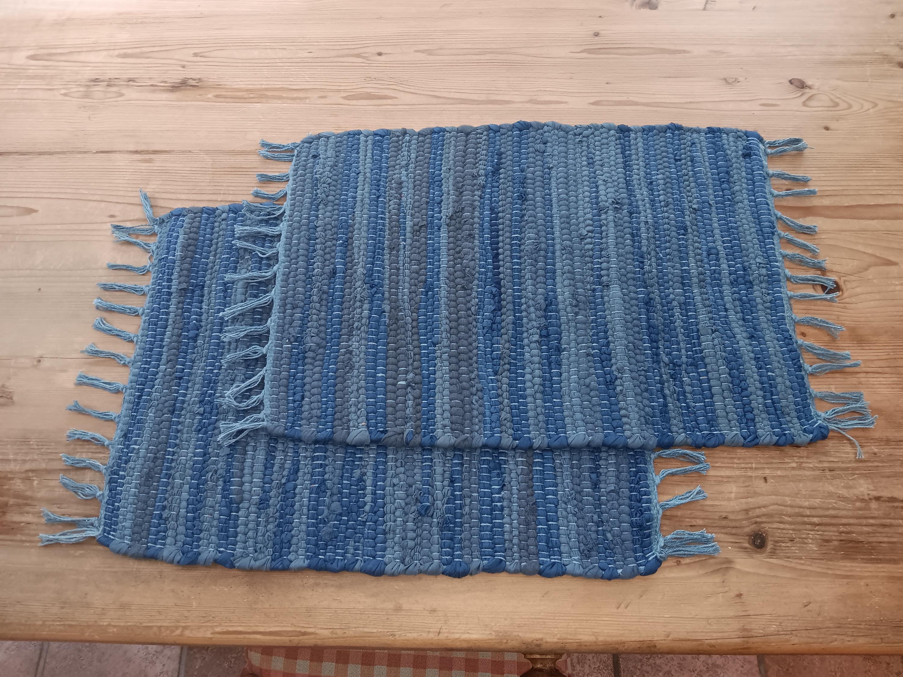 Set of 2, Handmade, Handwoven 13"x18" Cobalt, Royal, Light Blue, Grey ...