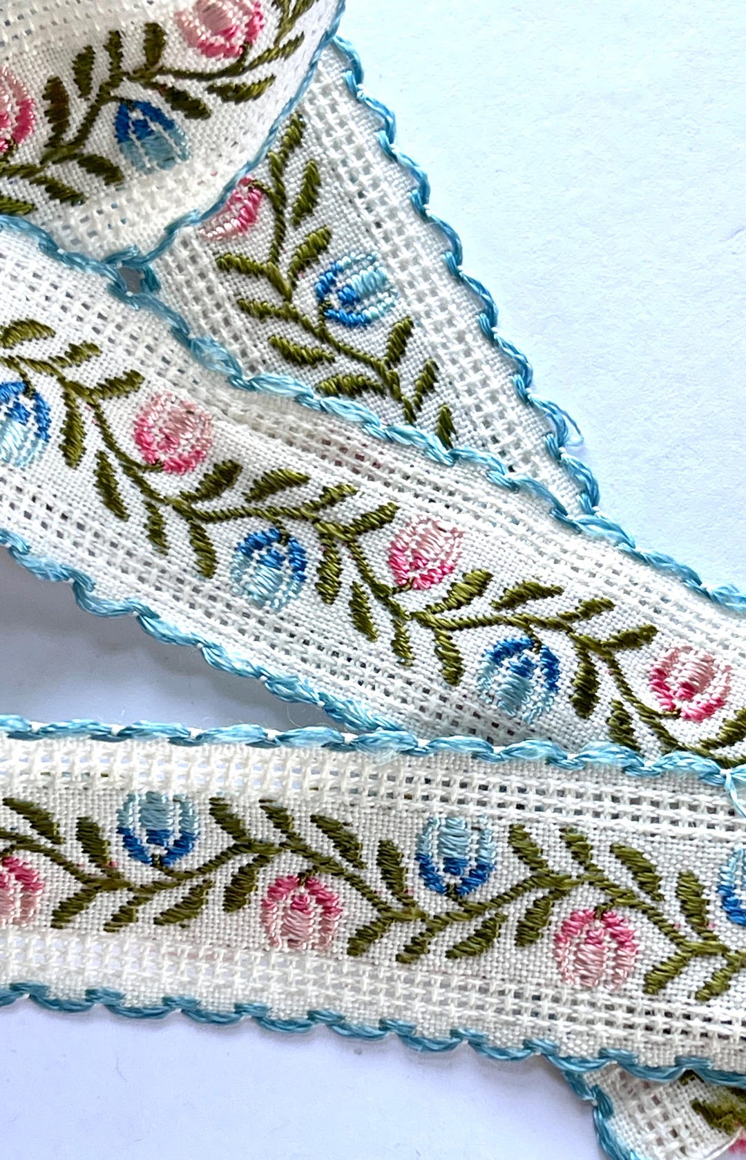 Vintage Blue and Pink Flower Ribbon Trim - Etsy