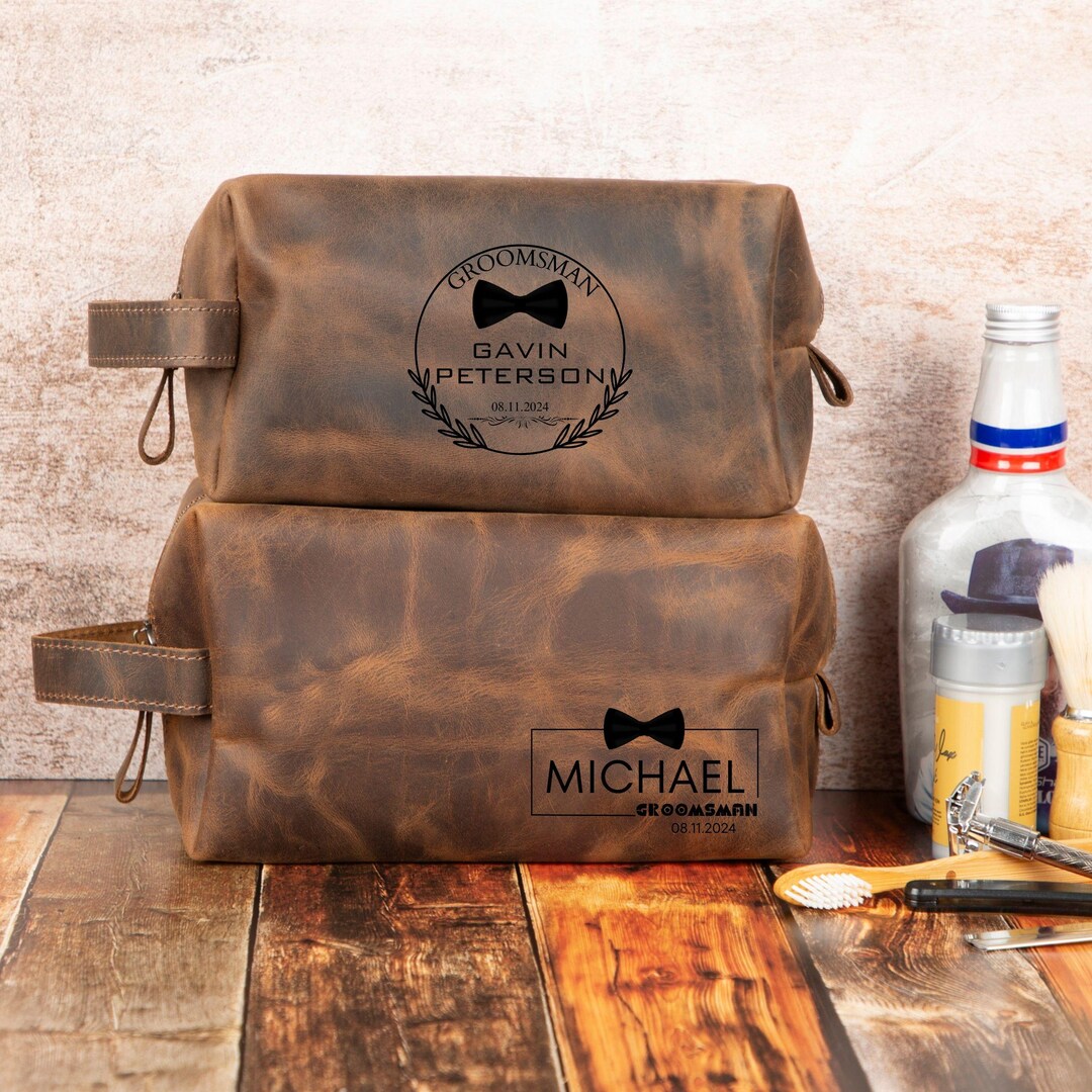 Personalized Leather Dopp Kit – Custom Engraved Travel Bag for Men ...