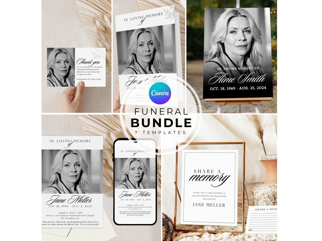 Minimalist Funeral Bundle Memorial Package in Loving Memory Memorial ...