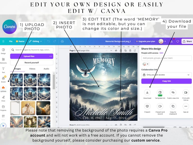 Blue Memorial Background PNG Funeral Template Printable Dove Mountain ...