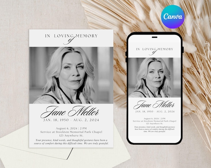 Editable Funeral Invitation Memorial Template in Loving Memory ...