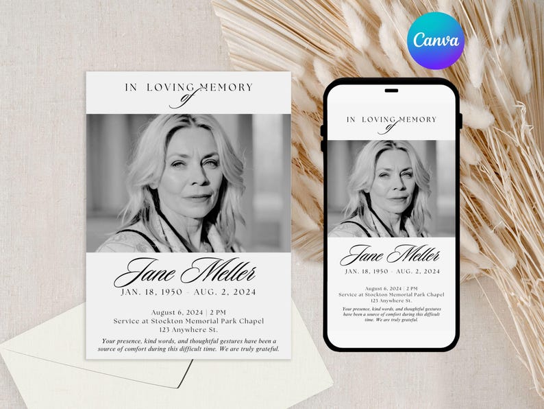 Editable Funeral Invitation Memorial Template in Loving Memory ...