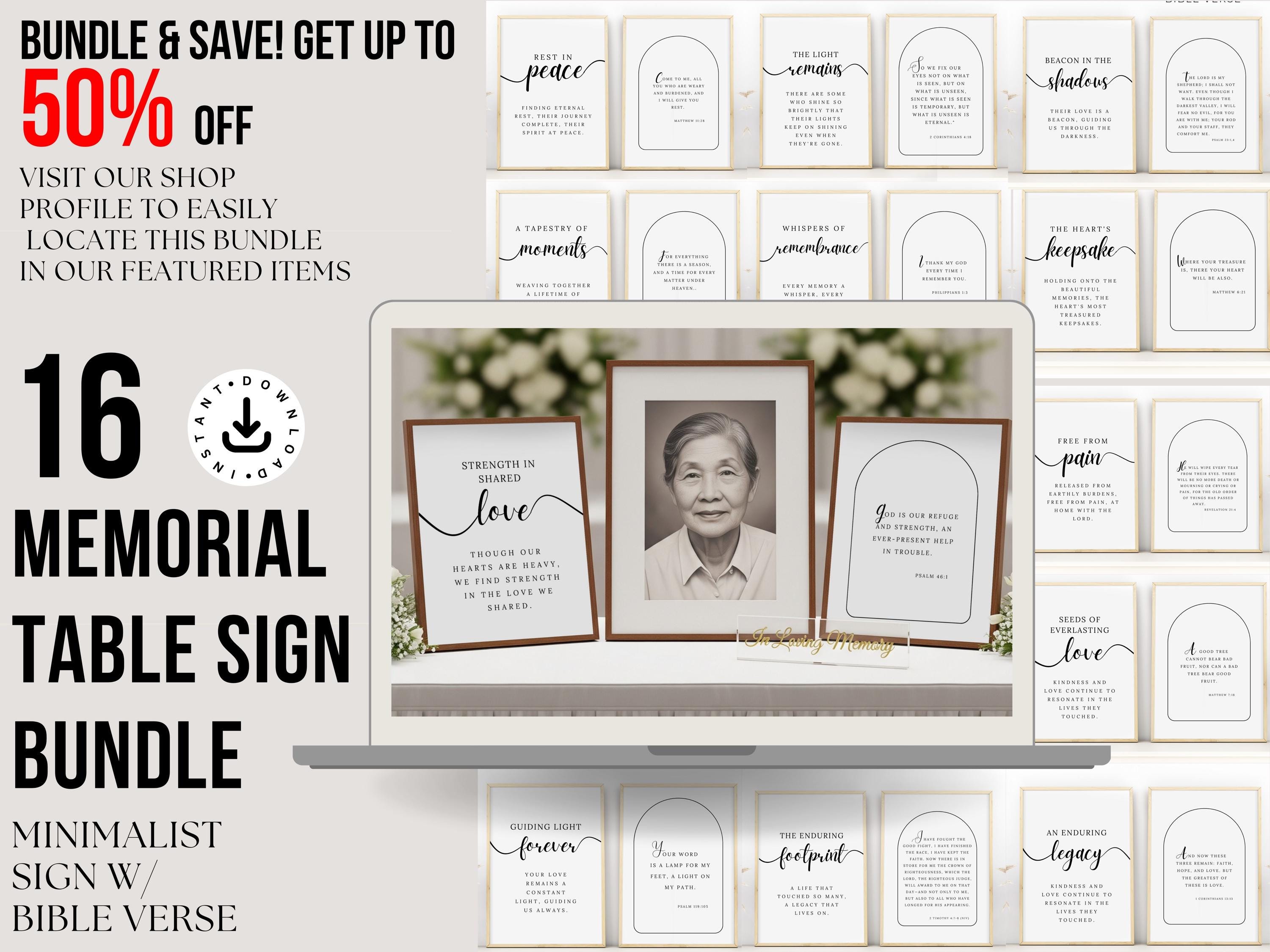 Memorial Table Sign With Bible Verse Celebration of Life Funeral Favor ...