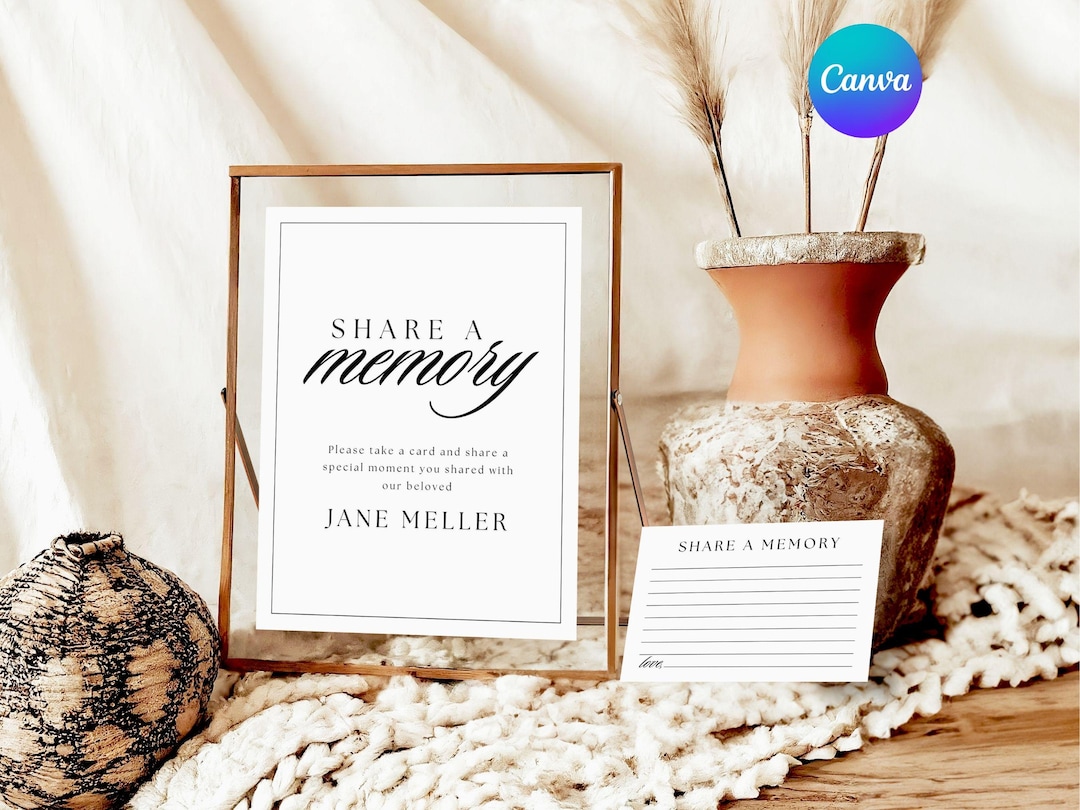 Share a Memory Sign and Card Minimalist Memory Cards for Funeral Sign ...