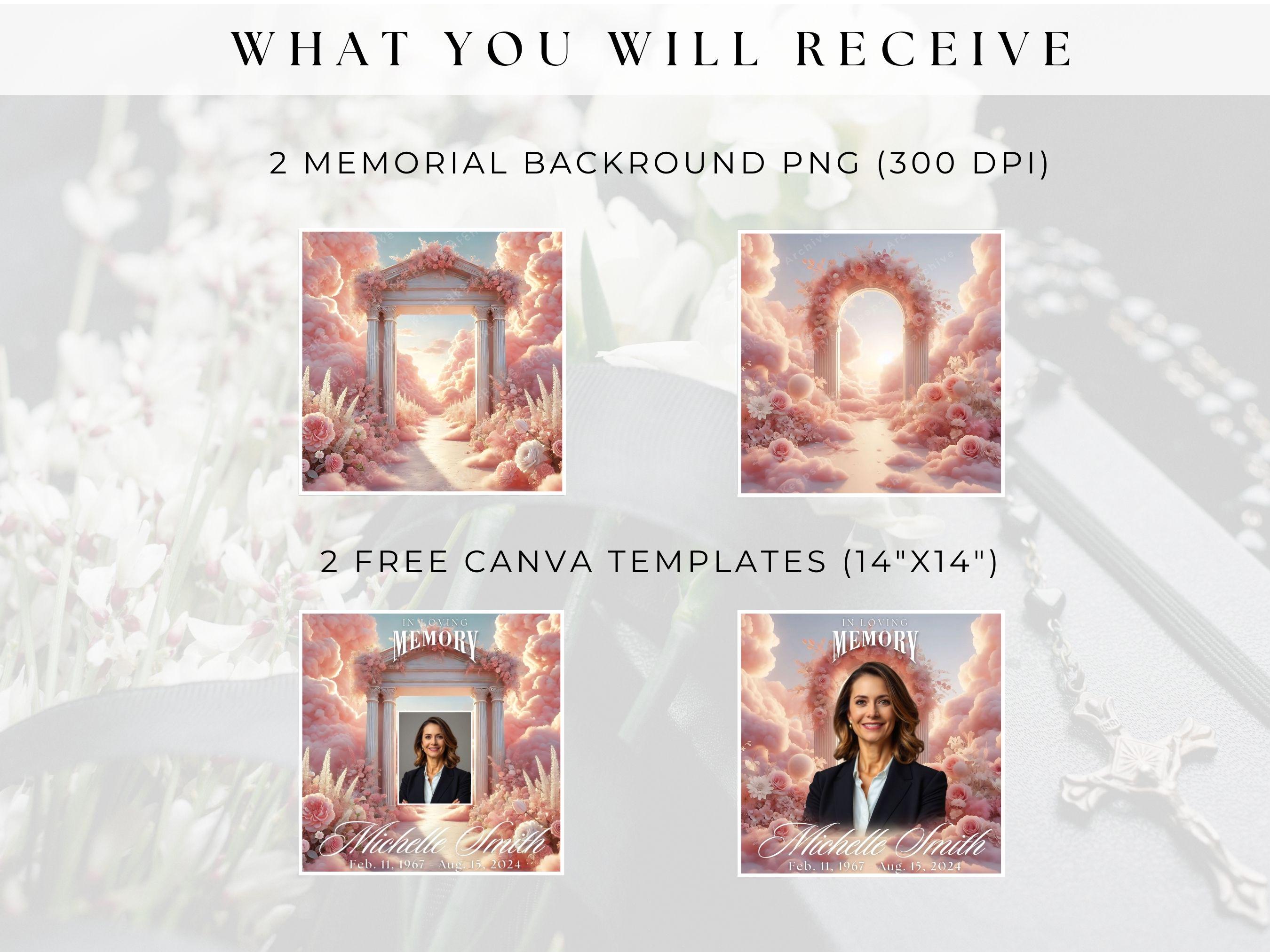 Pink Memorial Background PNG Heavens Gate in Loving Memory Backdrop Rip ...