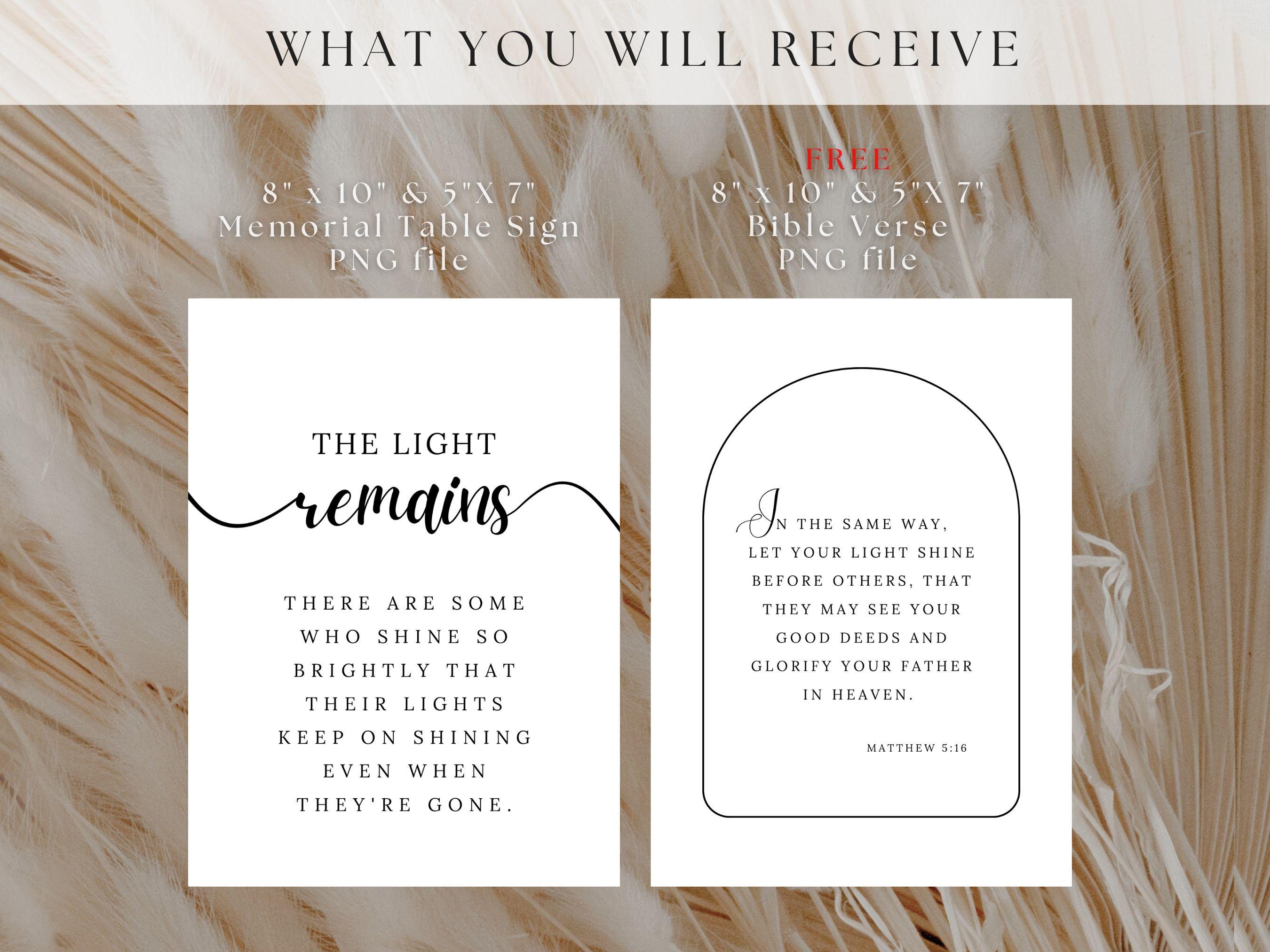 Memorial Table Sign Poem for Funeral the Light Remains Printable ...